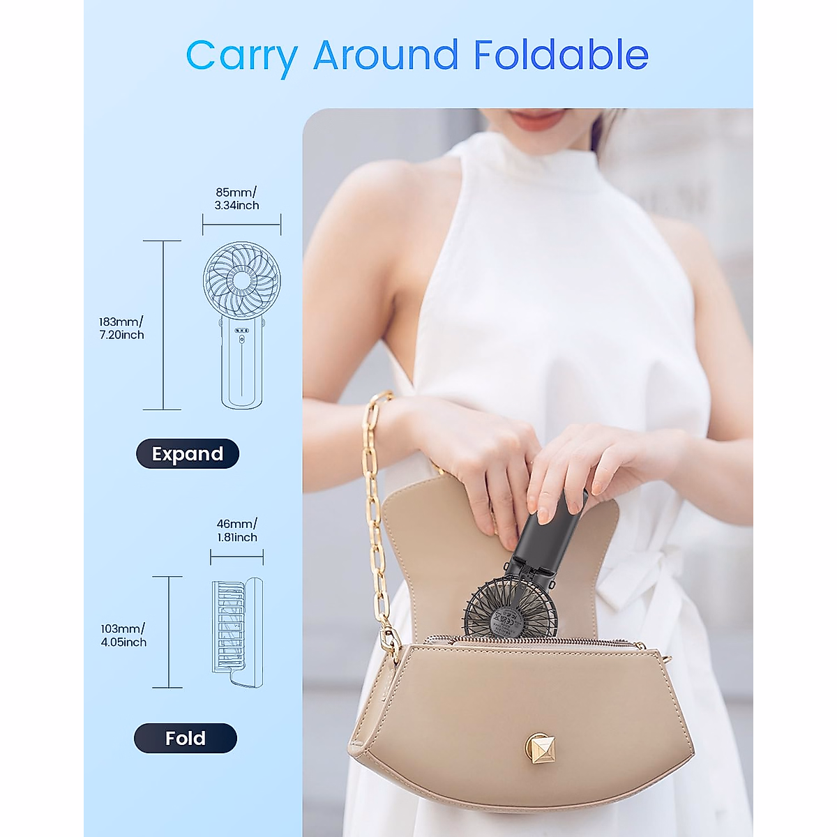 Portable Handheld Mini Fan Rechargeable: Small Hand Personal Foldable Fans 180° Adjustable 4 Speed Wind Cooling Air for Travel Face lash Indoor Outdoor Office Camping Household Women Men Kid Black