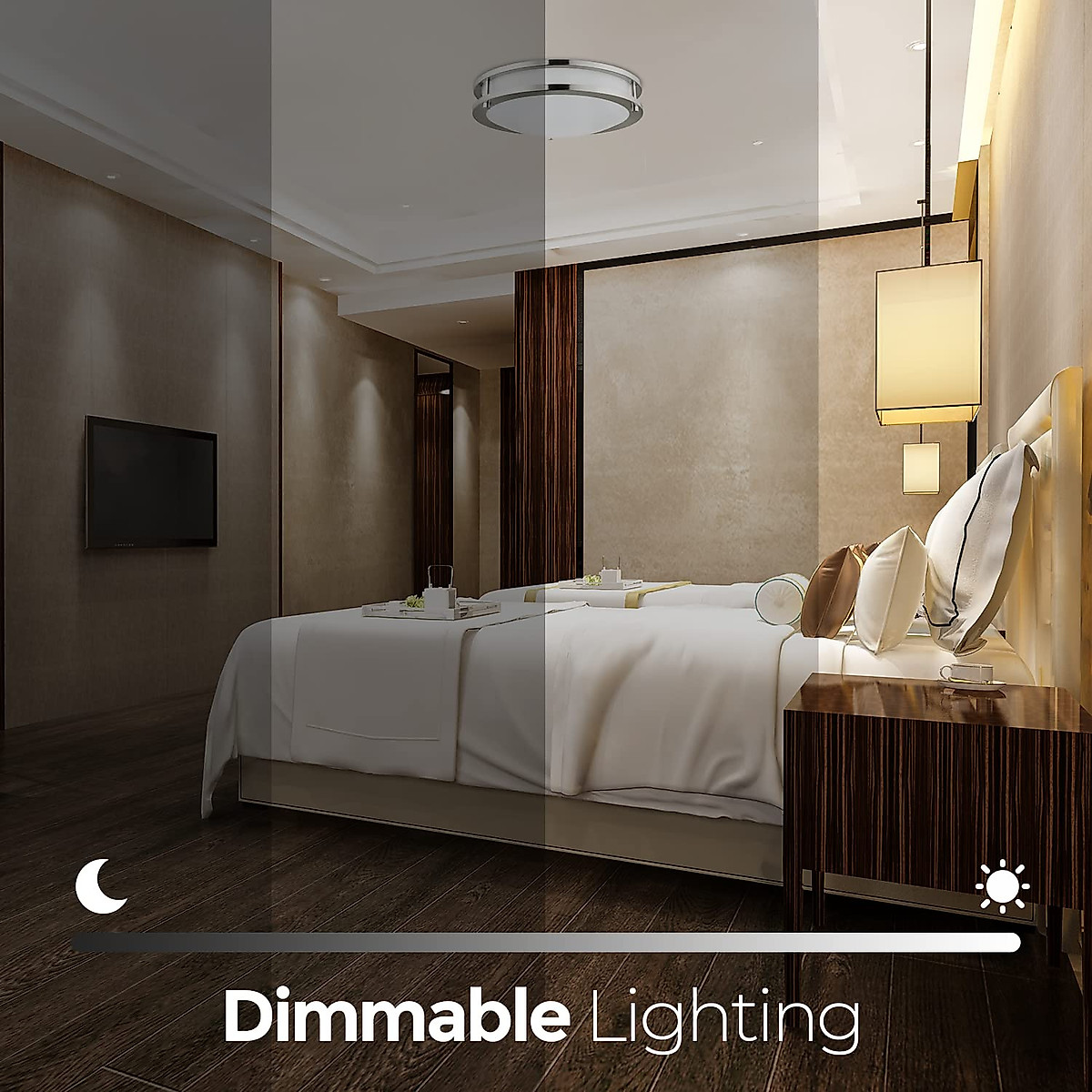 Diodesy 12 Inch LED Ceiling Light Fixture, 15W Flush Mount Ceiling Light Fixture for Bathroom Hallway Living Room and Bedroom, Dimmable, 1050LM, 2700K-5000K 5CCT Adjustable, Brushed Nickel, ETL.