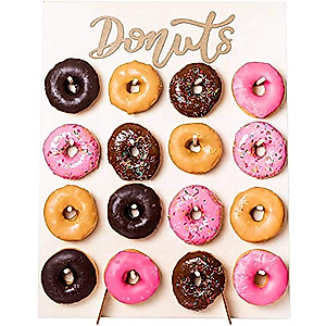 2 Pack Donut Wall Display Stand for Party, Wedding, Event, Brunch, and Birthday Use, Decorative Doughnut and Bagel Holder, Pop-Up Tabletop Placement, Laser Engraved Bamboo