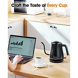 Ulalov Electric Gooseneck Kettle Ultra Fast Boiling Hot Water Kettle 100% Stainless Steel for Pour-over Coffee & Tea, Leak-Proof Design, Auto Shutoff Anti-dry Protection, 1200W-0.8L, Matte Black