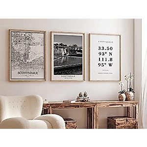 Dear Mapper Scottsdale United States View Abstract Road Modern Map Art Minimalist Painting Black and White Canvas Line Art Print Poster Art Line Paintings Home Decor (Set of 3 Unframed) (16x24inch)