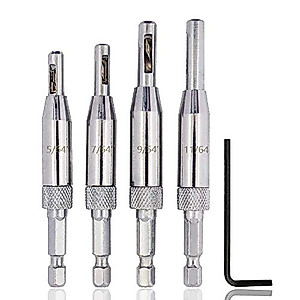 Saiper 4pcs HSS Door Self Centering Hinge Hole Opening Drill Bit Set, 1/4" Hex Shank Doors Cabinet Hinge Drill Bits Tool Set (5/64", 7/64", 9/64", 11/64")
