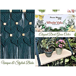 Macrame Wall Hanging Shelf-ideal décor-plants storage bookshelf-Bohemian Decorative Shelves-Boho Floating Indoor Shelving–For bedroom kitchen bathroom room with window Plant hanger-shelfs. Green