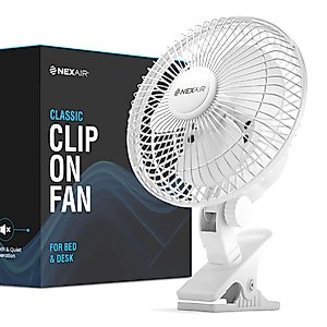 NEXAIR 6-Inch Clip on Fan,360 Degree Rotation,Two Speed Portable Clip Fan With Strong Clamp Grip,Quiet Operating Desk Fan Made Of Durable Material,Great For Bedroom,Office,Living Room NF001-WH-Q