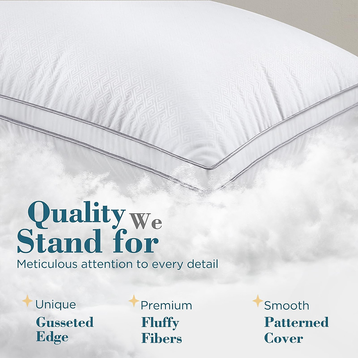 viewstar Pillows Queen Size Set of 2, Down Alternative Bed Pillows, Back Side Sleeper Pillow for Neck and Shoulder Support, Soft Fluffy Hotel Pillows with Gusset Design, Machine Washable, 20" x 30"