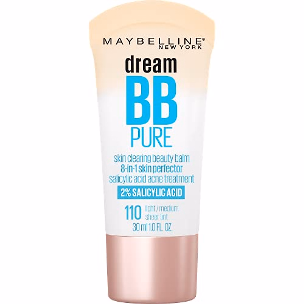 Maybelline Dream Pure Skin Clearing BB Cream, 8-in-1 Skin Perfecting Beauty Balm With 2% Salicylic Acid, Sheer Tint Coverage, Oil-Free, Light/Medium, 1 Count