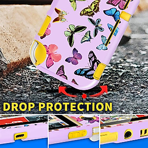 Uppuppy (2In1) Competible with Switch Lite Case Protector with Screen Protector for Girls Boys Purple Butterfly Cute Slim Fashion Esthetic Design Protective Case Cover Hard Shell