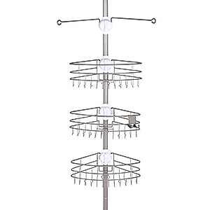 Kenney EasySlide Adjustable Corner Pole Caddy, Brushed Nickel