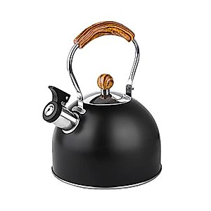 Whistling Tea Kettle, ENLOY 2.65 Quart Food Grade Stainless Steel Tea Kettles with Wood Pattern Folding Handle, Loud Whistle for Tea, Coffee, Milk etc, Gas Electric Applicable