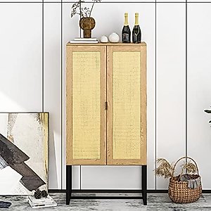 Merax Storage 2-Door Rattan Sideboard for Dining Room, 63 inch, Wicker High Cabinet