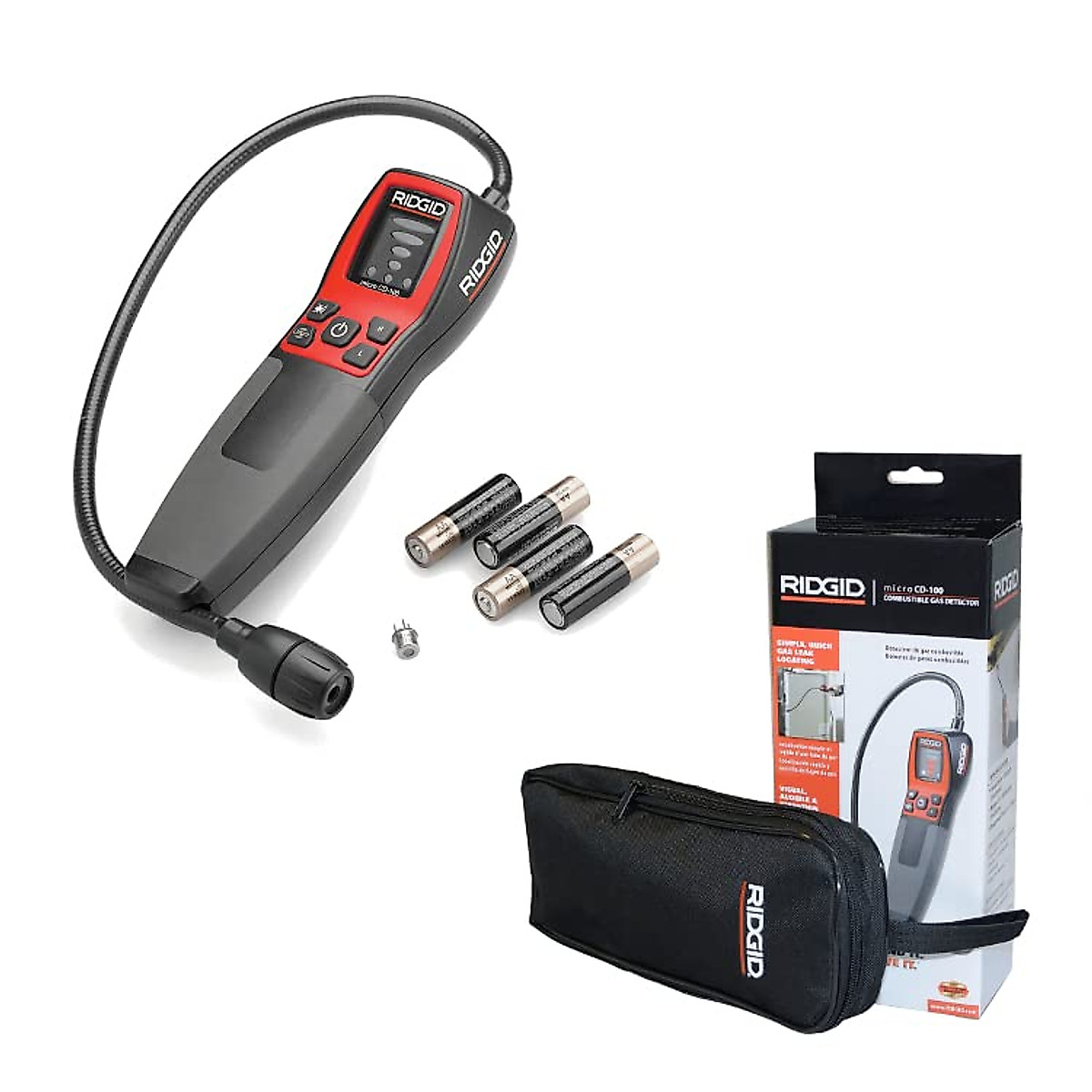 RIDGID 36163 CD-100 Micro Combustible Gas Handheld Diagnostic Detector with 16" Flexible Probe and Visual, Audible, and Vibration Alarms