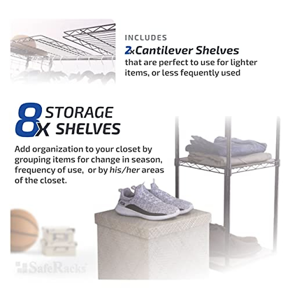 MonsterRax Expandable Clothing Rack - Garment Rack Storage, Wardrobe Clothes Organizer, Steel Clothing Racks, Shoes and Clothing Organizer, Adjustable Garment Racks for Hanging Clothes - 14" x 72"