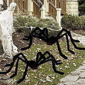 yosager 2 Pack Halloween Giant Spider Decorations, 6ft & 5ft Huge Foldable Hairy Scary Halloween Spider Prop, Black Spooky Spider for Indoor House Outdoor Yard Decorations