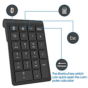 Foloda Bluetooth Wireless Number Pads, Numeric Keypad 22 Keys Portable Financial Accounting 10 Keys Number Keyboard Extensions for Laptop, PC, Desktop, Surface Pro, Notebook
