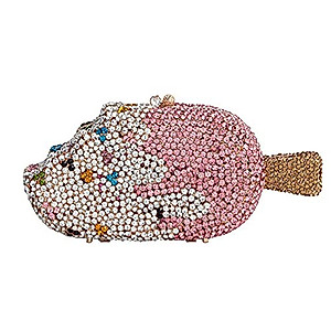 UMREN Women Cute Ice Cream Shaped Evening Clutch Rhinestone Crystal Bag Crossbody Purse Wedding Party Cocktail Handbag Peach