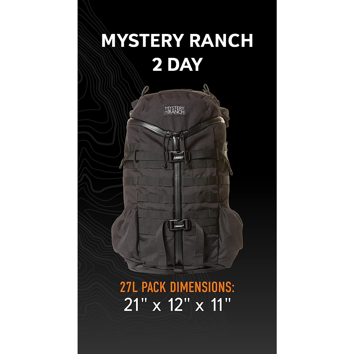 Mystery Ranch 2 Day Backpack - Tactical Daypack Molle Hiking Packs, Black, SM/MD