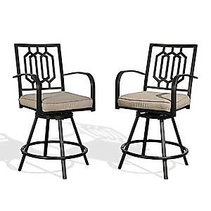 Ulax Furniture Outdoor Swivel Bar Stools, Patio Counter Height Bistro Chairs with Cushion, All-Weather Patio Furniture (Set of 2)