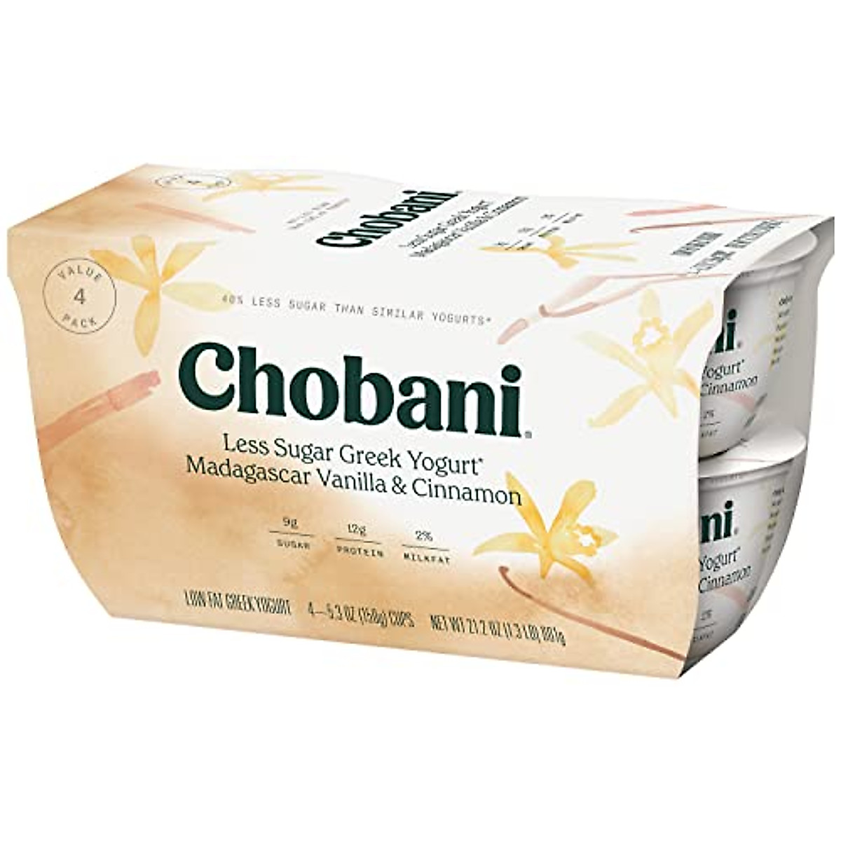 Chobani® Less Sugar Low-Fat Greek Yogurt Madagascar Vanilla Cinnamon 5.3oz 4-pk