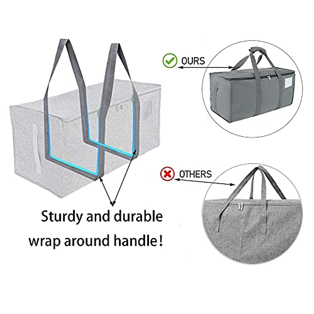 Dongawin Heavy-duty oversized storage bags, moving bag, tote bag for travel, luggage bags, camping, Christmas decoration storage., Gray, One Size