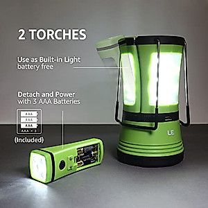 LE LED Camping Lantern Rechargeable, 600LM, Detachable Flashlight, Camping Essentials, Perfect Lantern Flashlight for Hurricane Emergency, Hiking, Fishing and More, USB Cable and Car Charger Included