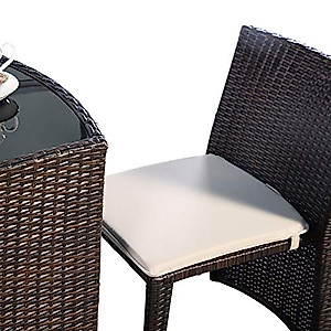 Casart 3 Pieces Wicker Patio Set Outdoor Dining Table W/Glass Top Coffee Table and 2 Wicker Chairs for Lawn, Garden Convention Bistro Set