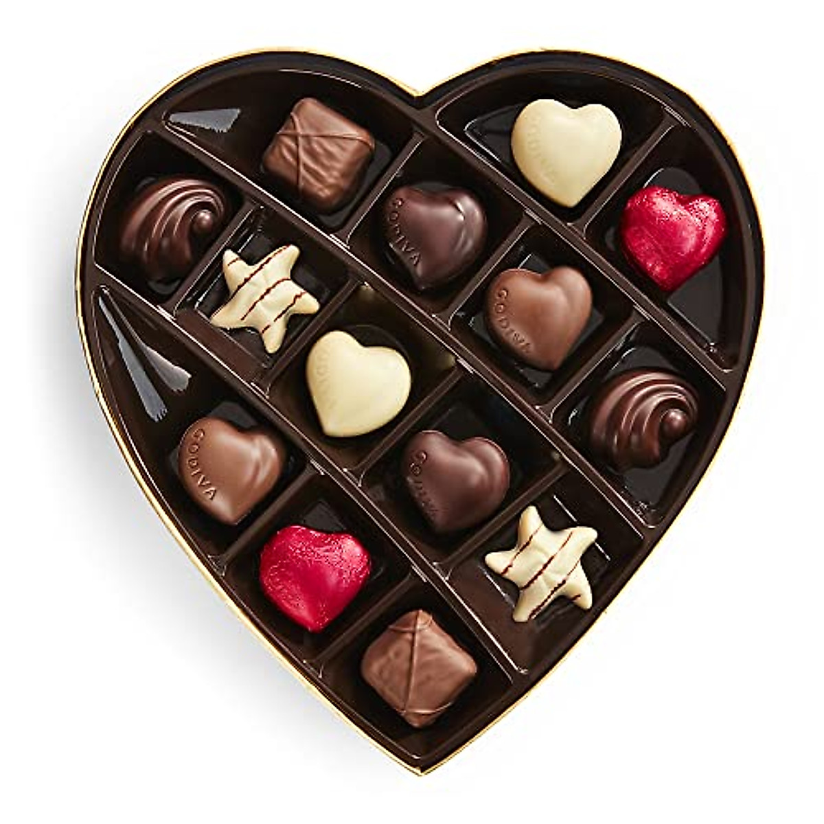 Godiva Chocolatier Chocolate Heart Valentine’s Gift Box - 14 Piece Assorted Milk, White and Dark Chocolate with Gourmet Fillings – Romantic Gift for Chocolate Lovers
