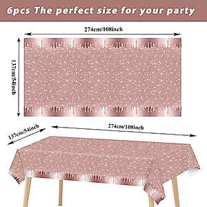 6pcs Pink Rose Gold Birthday Party Tablecloths Rose Gold Sequin Printed Plastic Table Cover Glitter Diamonds Happy Birthday Background for Girls Wedding Graduation Anniversary Indoor Outdoor（Plastic）