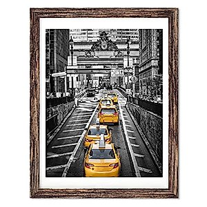 Finefrarm 12x16 Frames Display Pictures 11x14 with Mat or 12x16 Photo Without Mats Farmhouse Distressed Brown Picture Frames Wall Art for Living Room Wall Mounting Decor