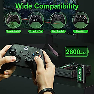 SWANPOW Fast Charging 2x2600mAh Controller Battery Pack with Charger Station for Xbox One/Xbox Series X/Xbox Series S/Xbox One X|S High Capacity Rechargeable Battery Pack for Xbox Accessories