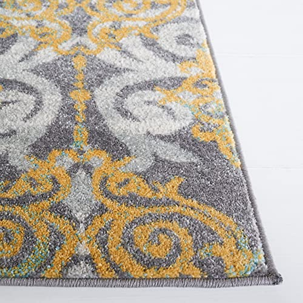 SAFAVIEH Evoke Collection 3' x 5' Grey/Ivory EVK230D Medallion Damask Non-Shedding Living Room Bedroom Accent Rug