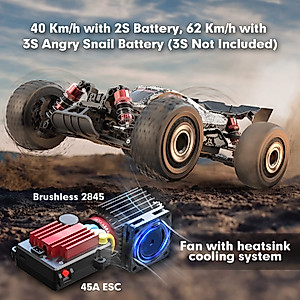 HYPER GO H16PL 1/16 RTR Brushless RC Buggy, Fast RC Cars for Adults, Max 38 mph Racing High Speed RC Car (2 x 2S Batteries and 1 x 3S Lipo Battery included, 3S charging cable included)