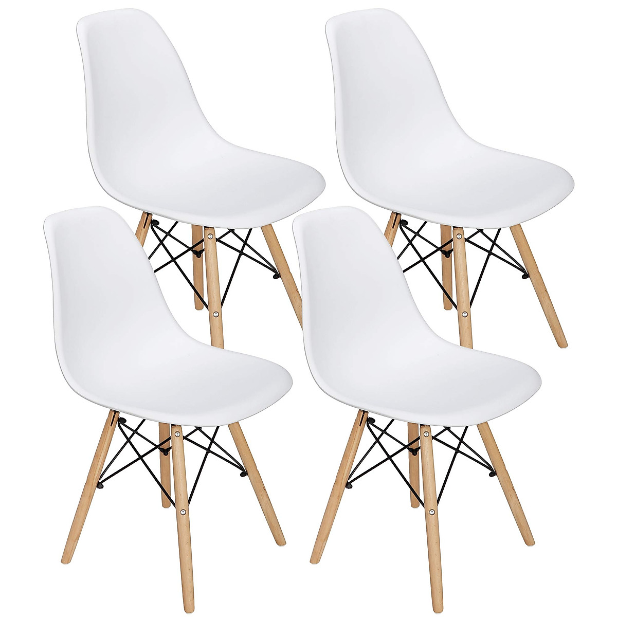 ZENY Modern Dining Chair Set of 4, Mid Century Modern DSW Chair, Side Chairs with Wooden Legs, Shell Lounge Plastic Chair for Kitchen, Dining, Bedroom, Living Room