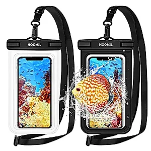 HOOMIL Waterproof Phone Pouch, 2 Pack Universal IPX8 Waterproof Phone Case Dry Bag with Lanyard for Samsung Galaxy A53 5G/S22 Ultra/iPhone 14 Pro Max - Black, Clear