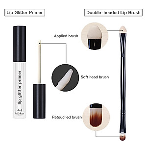 Kawaii Kisses Glitter Lip Kit, 4 Colors Glitter Lip Kit Gloss, Shiny Diamond and Metallic Lip Glitter Makeup Lipstick Lip Gloss Glitter Lipstick, Glitter Lips Makeup with Lip Primer and Brush(A)