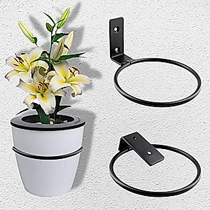 Jiozermi 2 Pack 6 inch Flower Pot Holder Ring, Flower Pot Holder Ring Wall Mounted Set Wall Mounted Metal Planter Hanger Matte Black Hanging Plant Holder