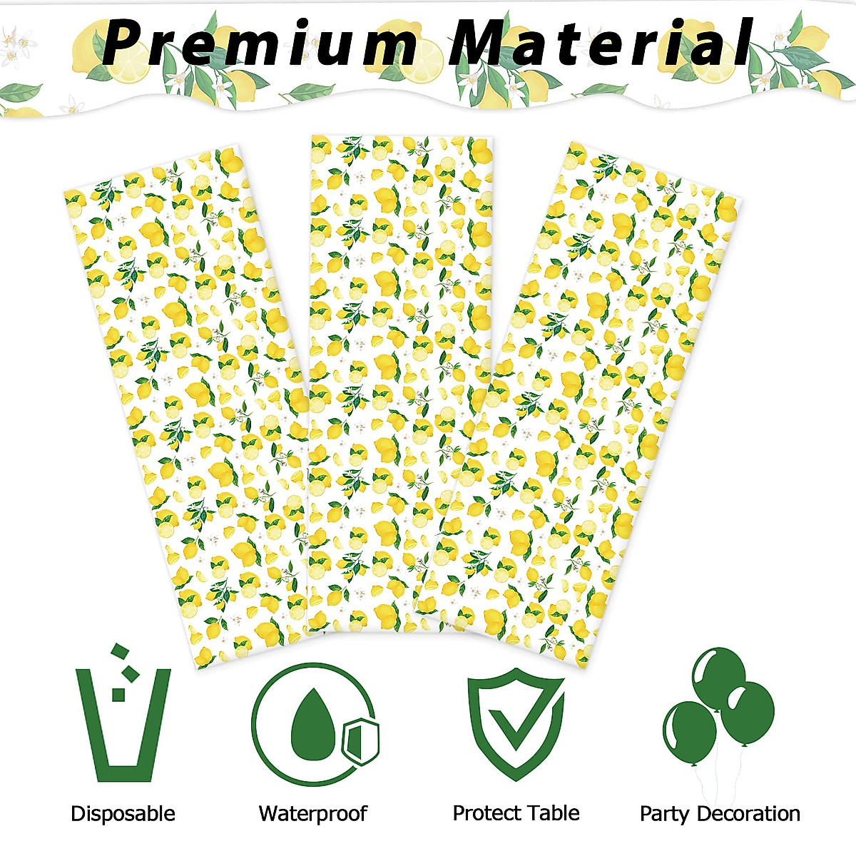 Wiooffen 3 Pcs Lemon Tablecloth Party Yellow Lemonade Supplies Lemons Summer Party Tablecover for Lemon Theme Birthday Party Wedding Bridal Shower Supplies Lemon Table Cover Table Decorations