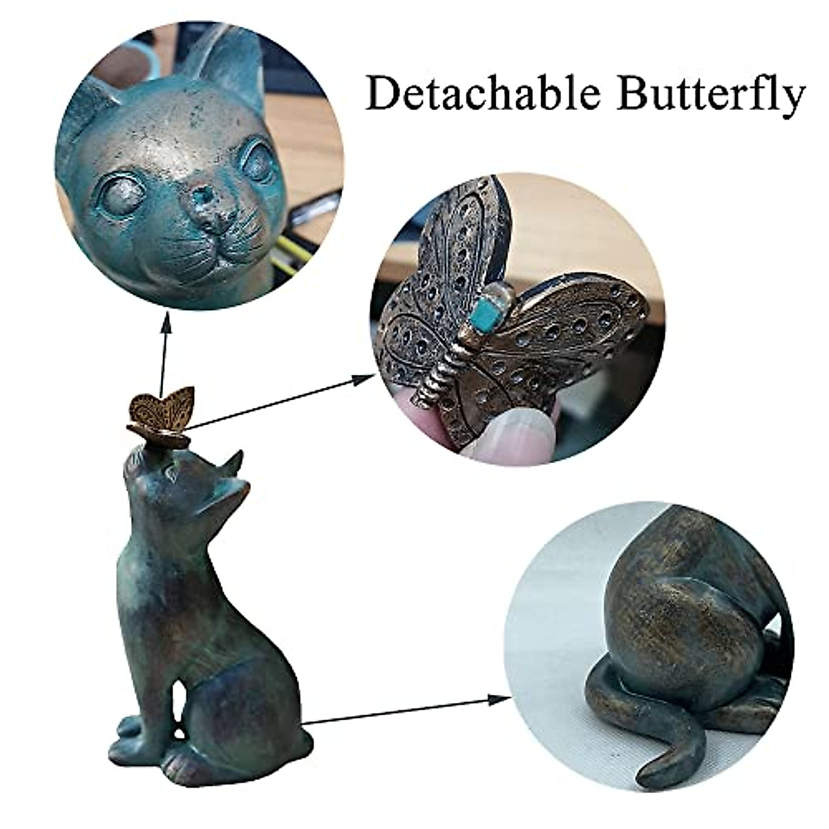 Cat and Butterfly Curiosity Garden Statue, Garden Cat Statue Outdoor Resin Statue Animal Sculpture Curious Cat Play with Butterfly Statue Garden Decoration Outdoor Statues for Patio Yard Lawn Porch