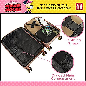 FUL Disney Minnie Mouse 21 Inch Rolling Luggage, Molded Hardshell Carry On Suitcase with Wheels, Rose Gold (FCFL0104-661)
