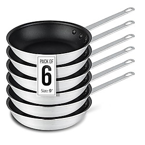 Restaurantware Met Lux 9 Inch Fry Pans, Set Of 6 No-Stick Frying Pans - Induction-Ready, Triple-Riveted, Black Aluminum Cooking Skillets, Durable, For Searing, Sautéing, And Browning Food