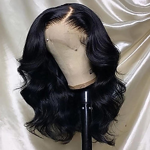 Body Wave Lace Front Wigs Human Hair Pre Plucked With Baby Hair Swiss Lace Front Wigs Human Hair Brazilian 4X4 Lace Closure Human Hair Wigs Natural Color For Black Women 180% Density（14inch）