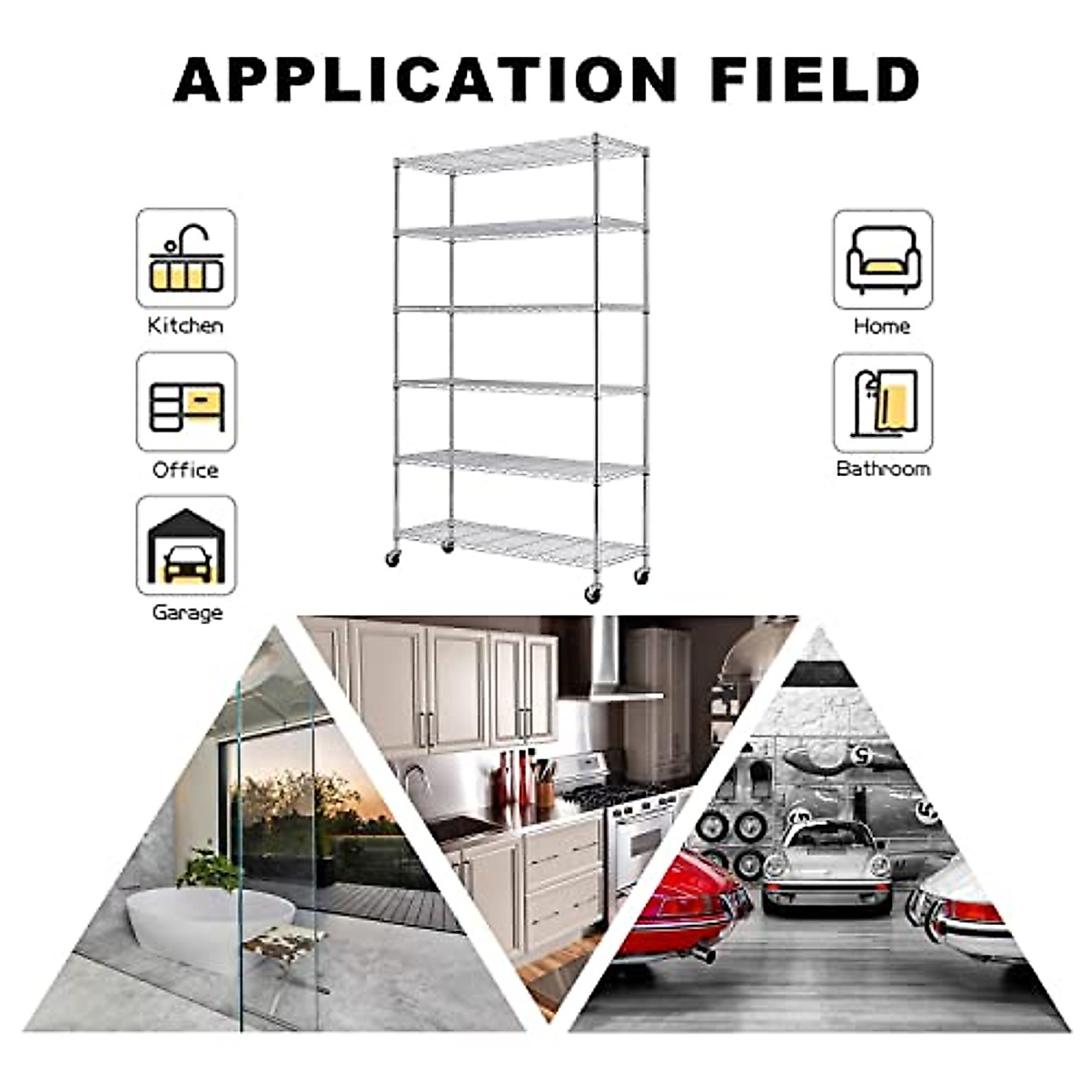6-Tier Storage Shelf, Wire Shelving Unit NSF Certified Storage Rack 48" W x 18" D x 82" H 2100Lbs Capacity Adjustable Layer Heavy Duty Metal Rack Steel with Casters for Kitchen Garage Pantry Chrome