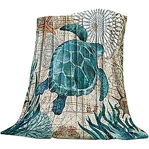 SODIKA Flannel Fleece Bed Blankets Lightweight Cozy Throw Blanket for Couch Sofa Bedroom Adults Kids,Sea Turtle Ocean Animal Landscape 39x49 inch
