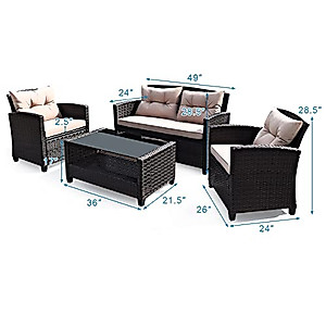 LIRUXUN 8PCS Outdoor Rattan Furniture Set Cushioned Sofa Armrest Table Single Sofa Loveseat