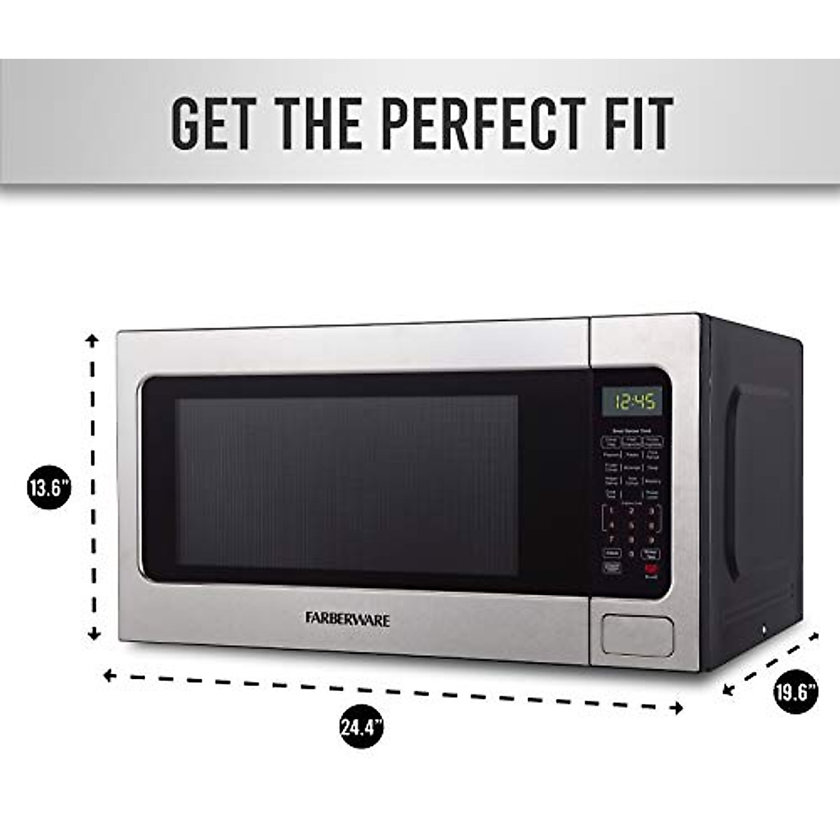 Farberware Countertop Microwave Oven 2.2 Cu. Ft. 1100 Watt, with Smart Sensor Cooking, ECO Mode and LED Lighting, Child Lock, Easy Clean Black Interior, Stainless Steel