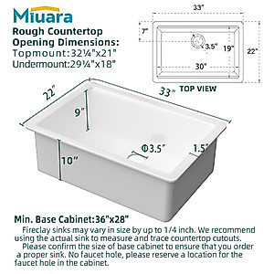 Miuara White Workstation Kitchen Sink 33 Inch - Large Undermount Kitchen Sink 33"x22", 9" Deep White Kitchen Sink Drop In, Single Bowl Topmount Fireclay Sink for Kitchen, with 4 Custom Accessories