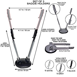 3 Pack Baggy Rack Holder for Meal Prep Bag, Compatible Ziplock Bag Storage Organizer, Hands Free Adjustable Food Prep Baggie Holder Stand, Reusable Sandwich Bags Freezer Bag Holder (Black White Gray)