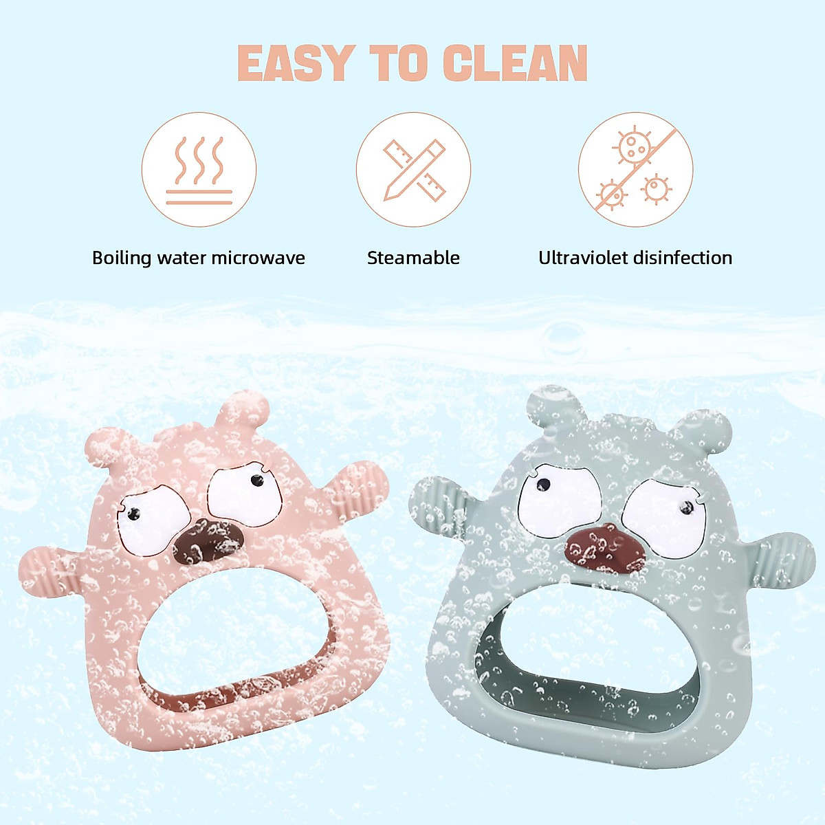 Teething Toys for Babies 0-6-12 Months, Baby Teether Never Drop Baby Teether for Teething Relief, Silicone Baby Hand Mittens with Sucking Need Pacifier, Baby Chew Toys for Breast Feeding (Pink)