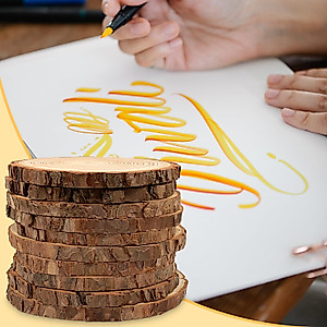 DSYIL 10 PCS Unfinished Wood Slices Bulk, 5.1-5.5 Inch Round Craft Wood Circles with Tree Bark,Christmas Ornaments Wood for Crafts Rustic Wedding Centerpieces Decoration