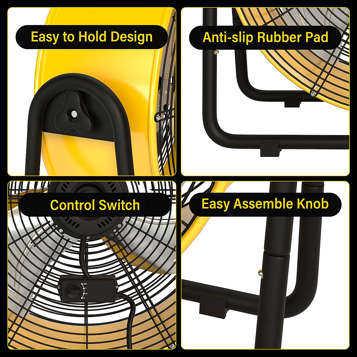 Simple Deluxe 20 Inch Heavy Duty Metal Industrial Drum Fan, 3 Speed Floor Fan for Warehouse, Workshop, Factory and Basement, Yellow