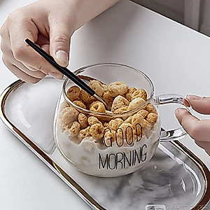 HOMEYES Glass Coffee Cups Clear Glasses Mug Tumbler for Drinking Beer Tea Water (Good Morning)